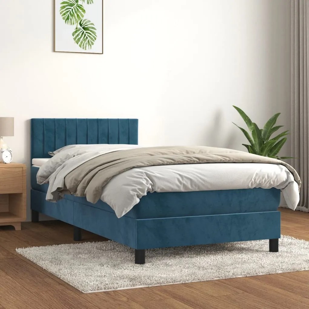 vidaXL Box spring postel s matrací 100x200 cm samet [3141407] Barva: Tmavě zelená