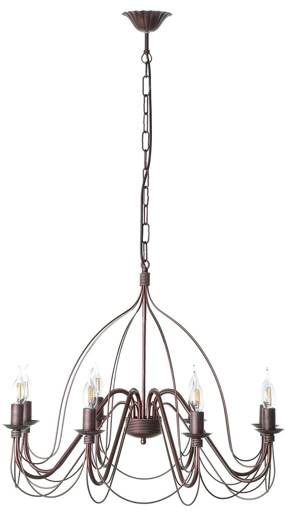 Light for home - Závěsný lustr na řetězu 18388 "ALISON", 8x40W, E14, hnědá, zlatá, patina