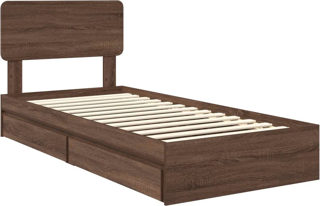 Postel s úložným prostorem se zásuvkou Hnědý dub 75 x 190 cm 3412331