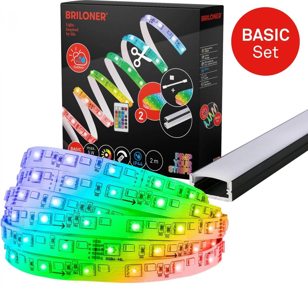 BRI 2166192 Pimp Your Stripe startovací sada LED pásek 2m, IP44 venkovní, RGB+W, dálkový ovladač - BRILONER