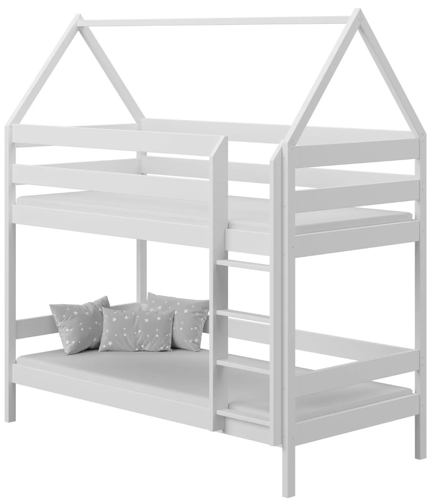 BabyBeds Dětská patrová postel DOMEČEK Velikost postele: 200x90 cm, Barva postele: Růžová, Úložný prostor: Jeden velký šuplík na kolečkách