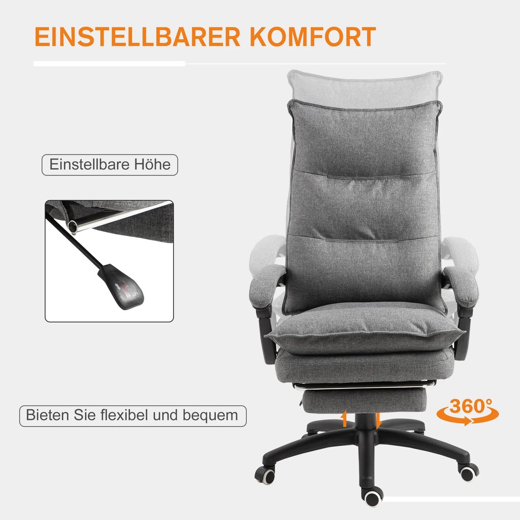 Ergonomická masážní kancelářská židle Vinsetto s výsuvnou podnožkou, výškově nastavitelná, černá pro pohodlí v kanceláři