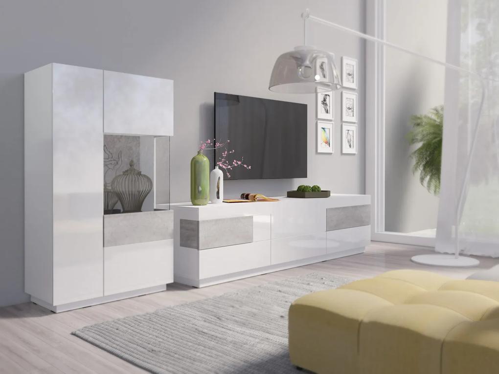 Televizní stolek SILKE 40 Helvetia 206/54/50 Barva: bílá/bílý lesk/beton