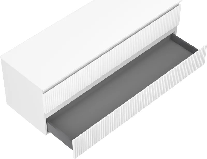 Mexen Rivel, koupelnová skříňka pod umyvadlo 140 cm s horní částí, 2 zásuvky, drážkovaná, bílá matná, 91A20-14047-2-BFFC01