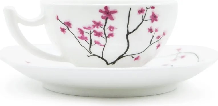 Porcelánový espresso šálek Sakura s podšálkem, 100 ml – lesklý, s motivem růžových květů