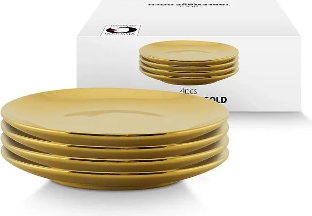 vtwonen Petit Four sada 4 talířů Ø 12 cm - zlatý (Stylové zlaté dezertní talířky 12 cm)