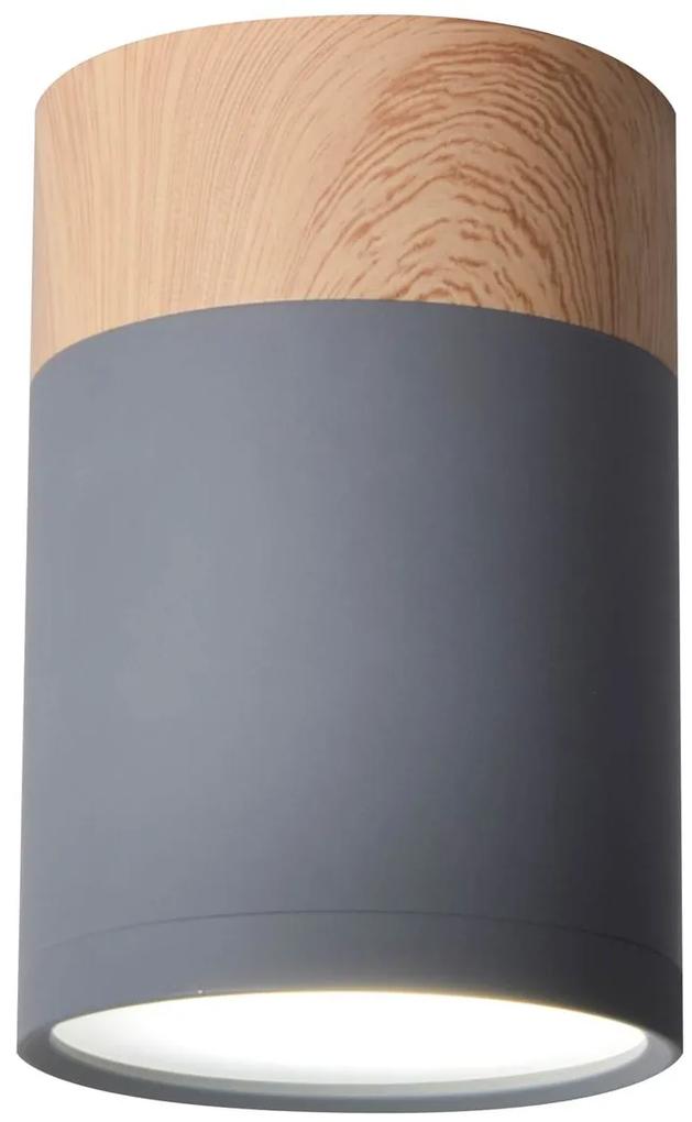 Stropní bodové osvětlení EMILIA-ROMAGNA, 1xGU10, 15W, 6,8x10cm, kulaté, šedé, imitace dřeva Clx