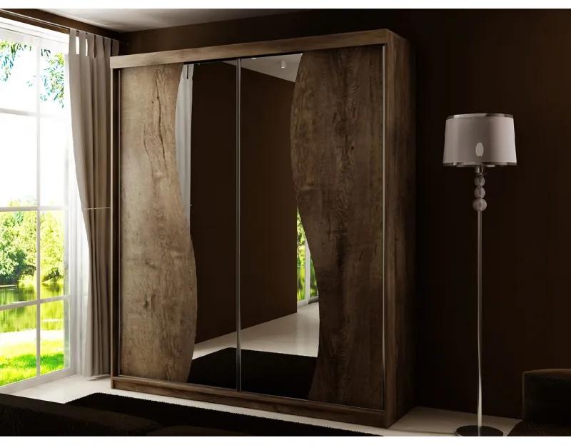 Šatní skříň se zrcadlem Sahara 8/150 cm, Osvětlení: bez osvětlení, Barva: bílý