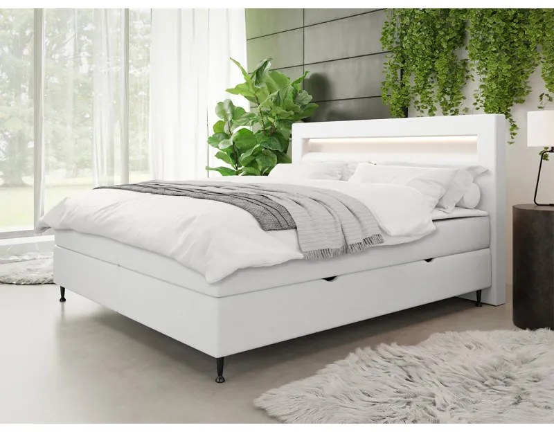 Kontinentální postel s osvětlením Eurybia, Rozměr postele: 140 x 200 cm, Potah: Ekokůže Soft 011 (černá)