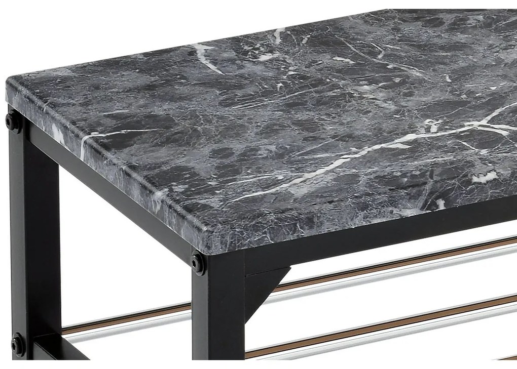 Botník/taburet 2 patra Black marble, 77 x 29 x 42 cm