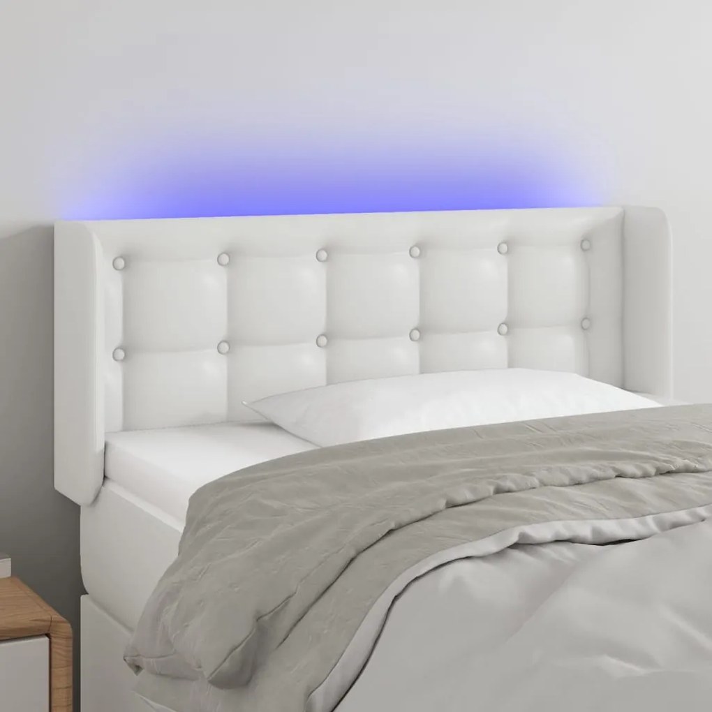 Čelo postele s LED bílé 93 x 16 x 78/88 cm umělá kůže