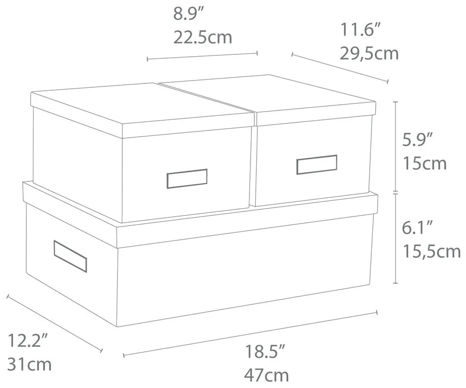 Sada 3 tmavě šedých úložných krabic Bigso Box of Sweden Inge