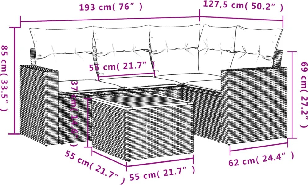 5dílná zahradní sedací souprava s poduškami béžová polyratan 3224105