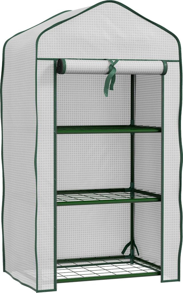 Outsunny 3-úrovňový zahradní skleník s terasou se 3 policemi a 1 zipovým dveřmi pro pěstování rostlin, květin a zeleniny 59x39x127 cm Bílý