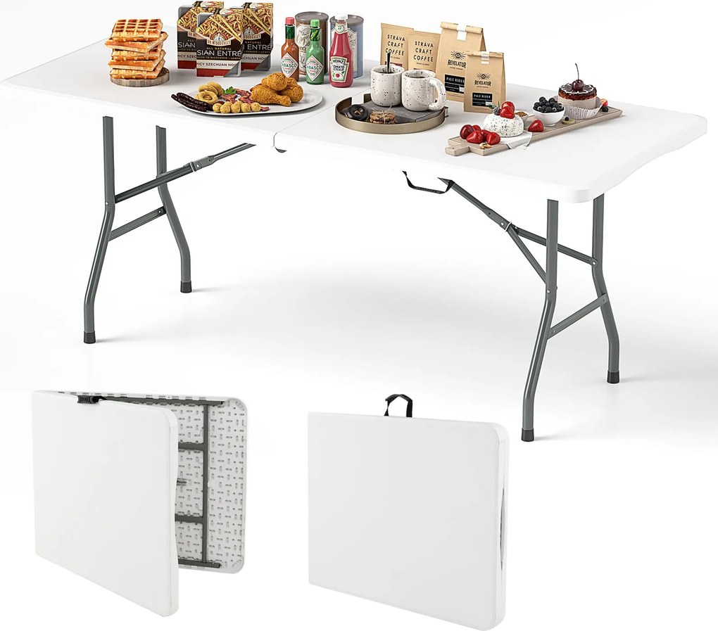 Costway Zahradní stůl skládací s HDPE stolovou deskou a rukojetí – 180 × 74 cm