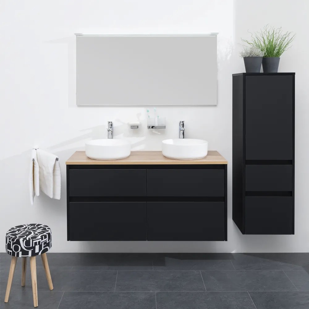 Mereo Mereo, Opto, koupelnová skříňka s keramickým umyvadlem 121 cm, bílá, dub, bílá/dub, černá, CN923