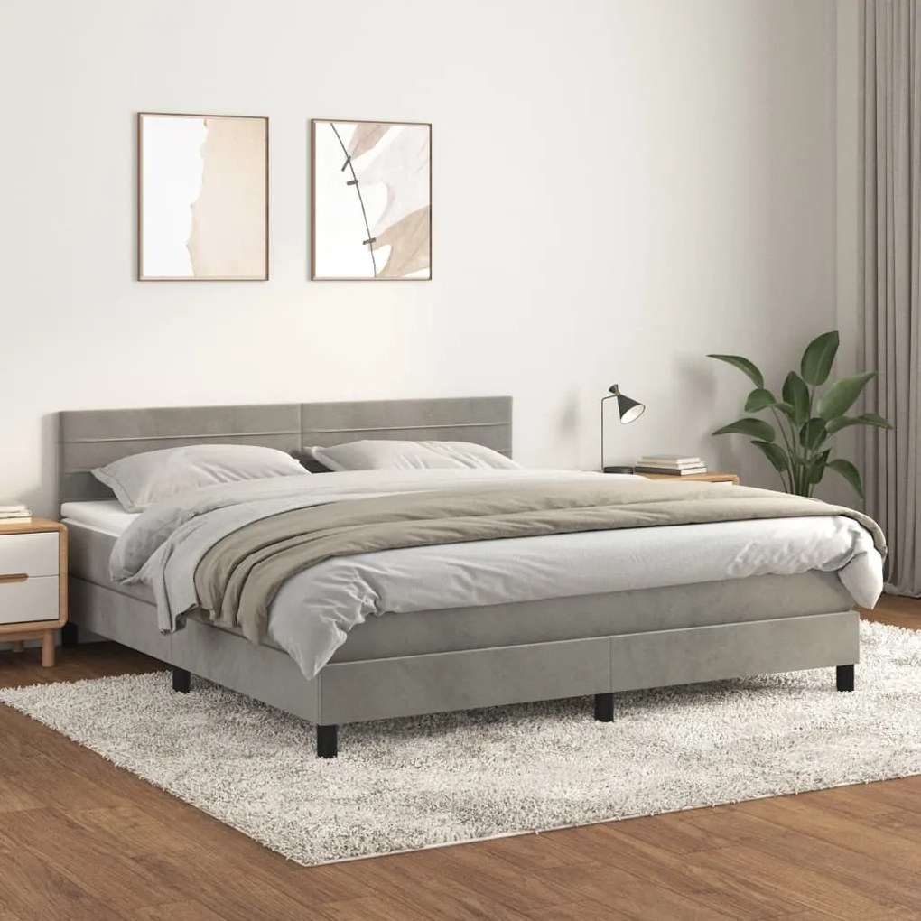 Box spring postel s matrací světle šedá 180x200 cm samet,  3141377
