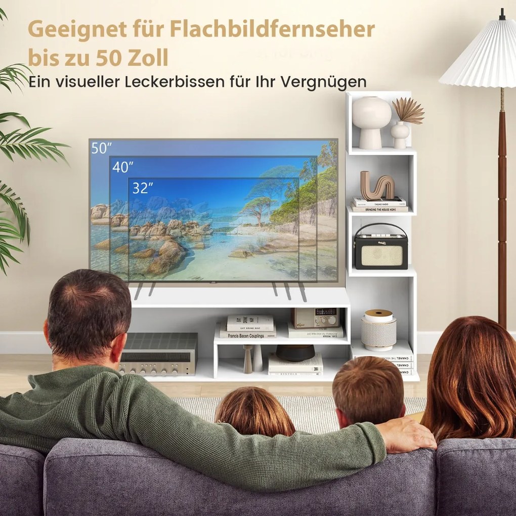 Costway TV skříňka dřevěný TV stolek s policí pro TV do 50", bílý
