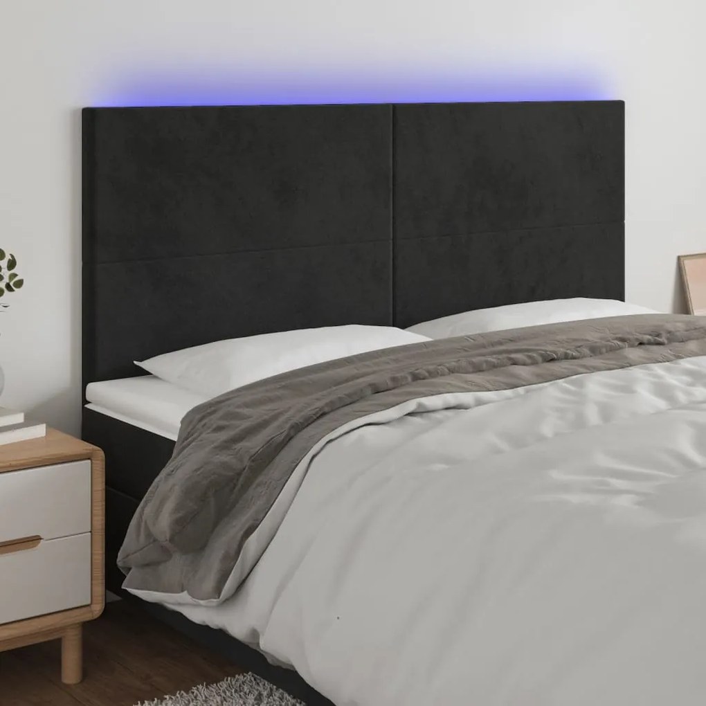 Čelo postele s LED černé 200x5x118/128 cm samet 3122212