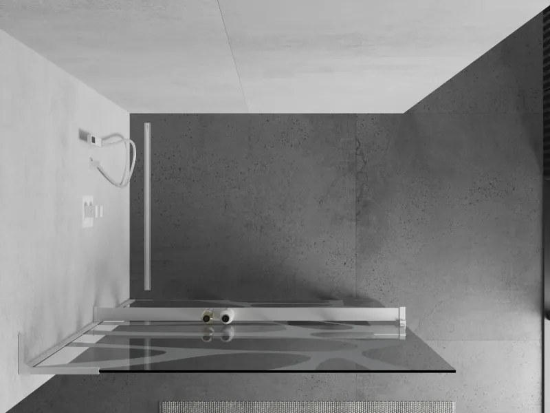 Mexen Kioto+ L, sprchová zástěna Walk-In s poličkou a věšákem 90 x 200 cm, 8mm čiré sklo bílý vzor, bílý profil, 800-090-123-20-97