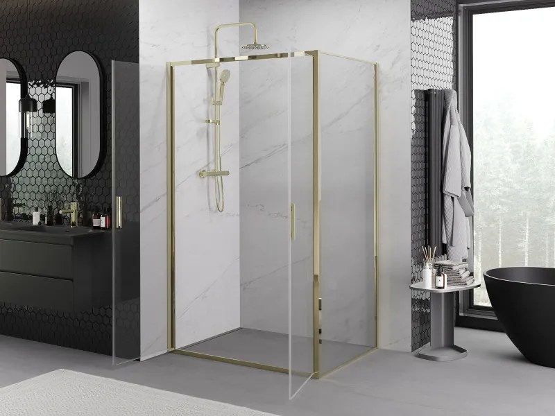 Mexen Exo, výklopná sprchová kabina, dveře 110 cm + boční stěna 70 cm, transparentní sklo, zlatá, 814-110-070-50-00