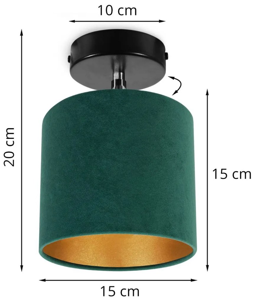 Stropní svítidlo MEDIOLAN, 1x tmavě zelené/zlaté textilní stínítko, černá konstrukce - možnost polohování