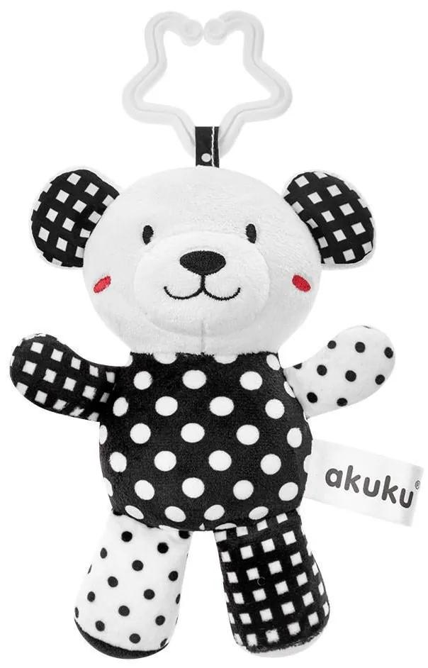 Akuku Plyšová hračka s chrastítkem medvídek černobílý