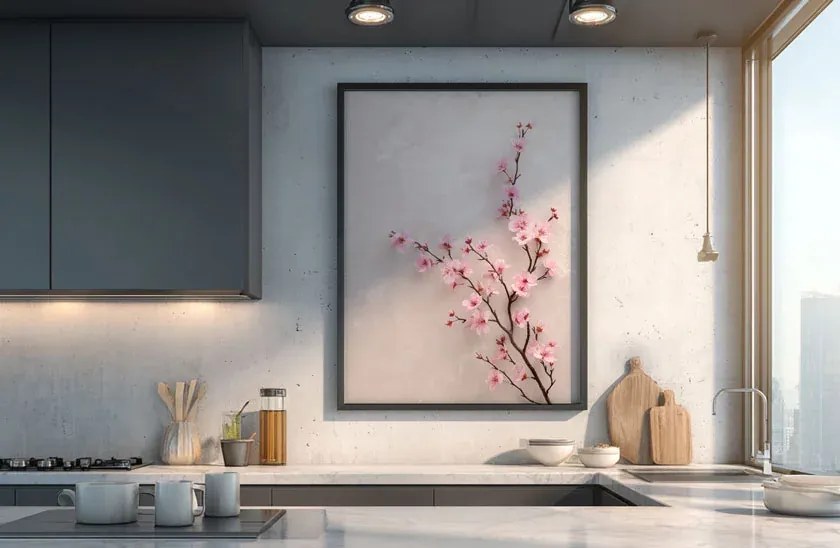 Jemný dotek jara - obraz - Květ sakury v minimalistickém stylu 63 - 50 x 70 cm - 649 Kč