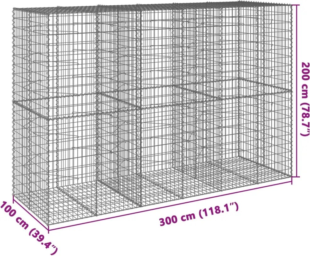 Gabionový koš s víkem 300 x 100 x 200 cm pozinkované železo 3295229