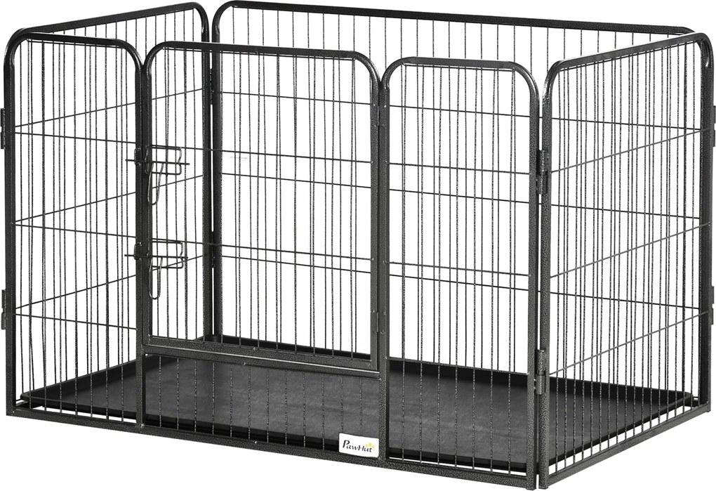 PawHut Obdélníkový Ohrádka pro Psi 4-panely Ocel 109x74x71 cm s Dvouvrstvými Dveřmi a Odnímatelným Táckem pro Venkovní a Vnitřní použití | Aosom