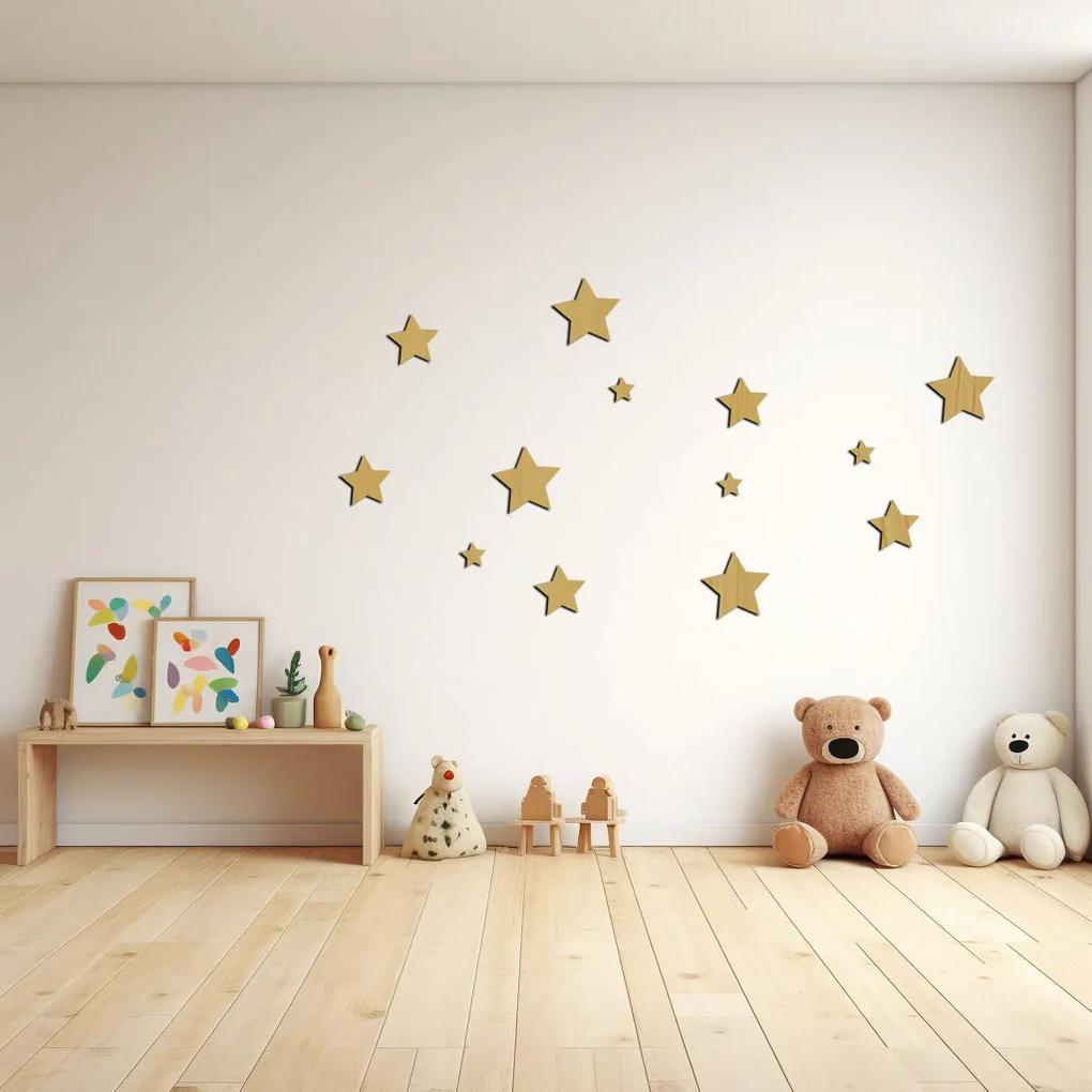 dřevo života Sada 12 samolepicích hvězd na zeď Rozměry (cm): 4-8, Barevný vzor: Borovice - limitovaná edice