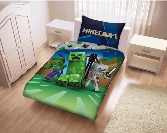 Textylia Dětské bavlněné licenční povlečení Minecraft 140x200cm zelené
