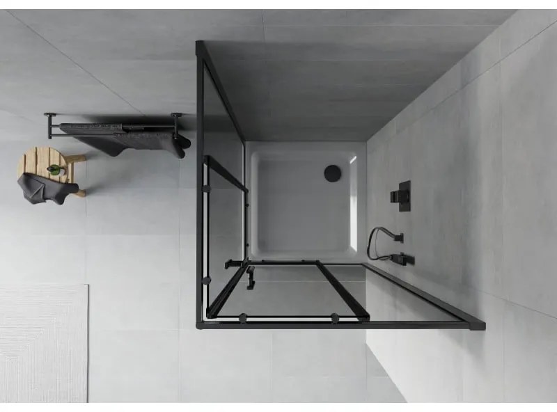 Mexen Rio, čtvercový sprchový kout 90(dveře)x90(dveře)x190 cm, 5mm šedé sklo, černý profil + bílá sprchová vanička SLIM, 860-090-090-70-40-4010B