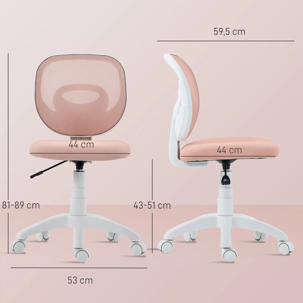 HOMCOM Kancelářská židle, ergonomická židle s C-tvarovanou opěrkou zad, výškově nastavitelná, růžová