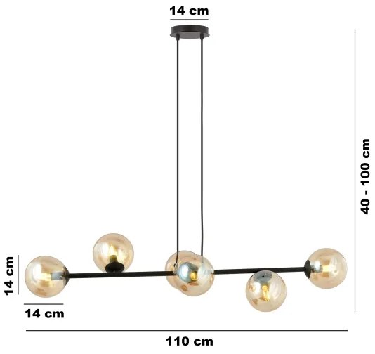 Lustr na lanku ROSSI 6xE14/10W/230V černá/béžová