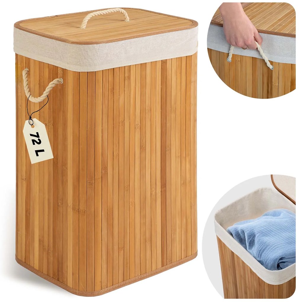 Bambusový proutěný koš na prádlo s víkem 72 l Massido ekologický design