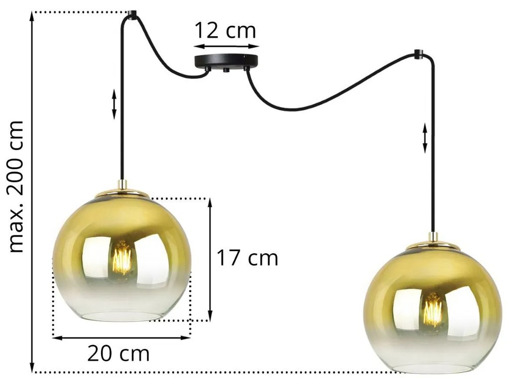 Závěsné svítidlo Bergen Gold Spider, 2x zlaté/transparentní skleněné stínítko (fi 20cm)