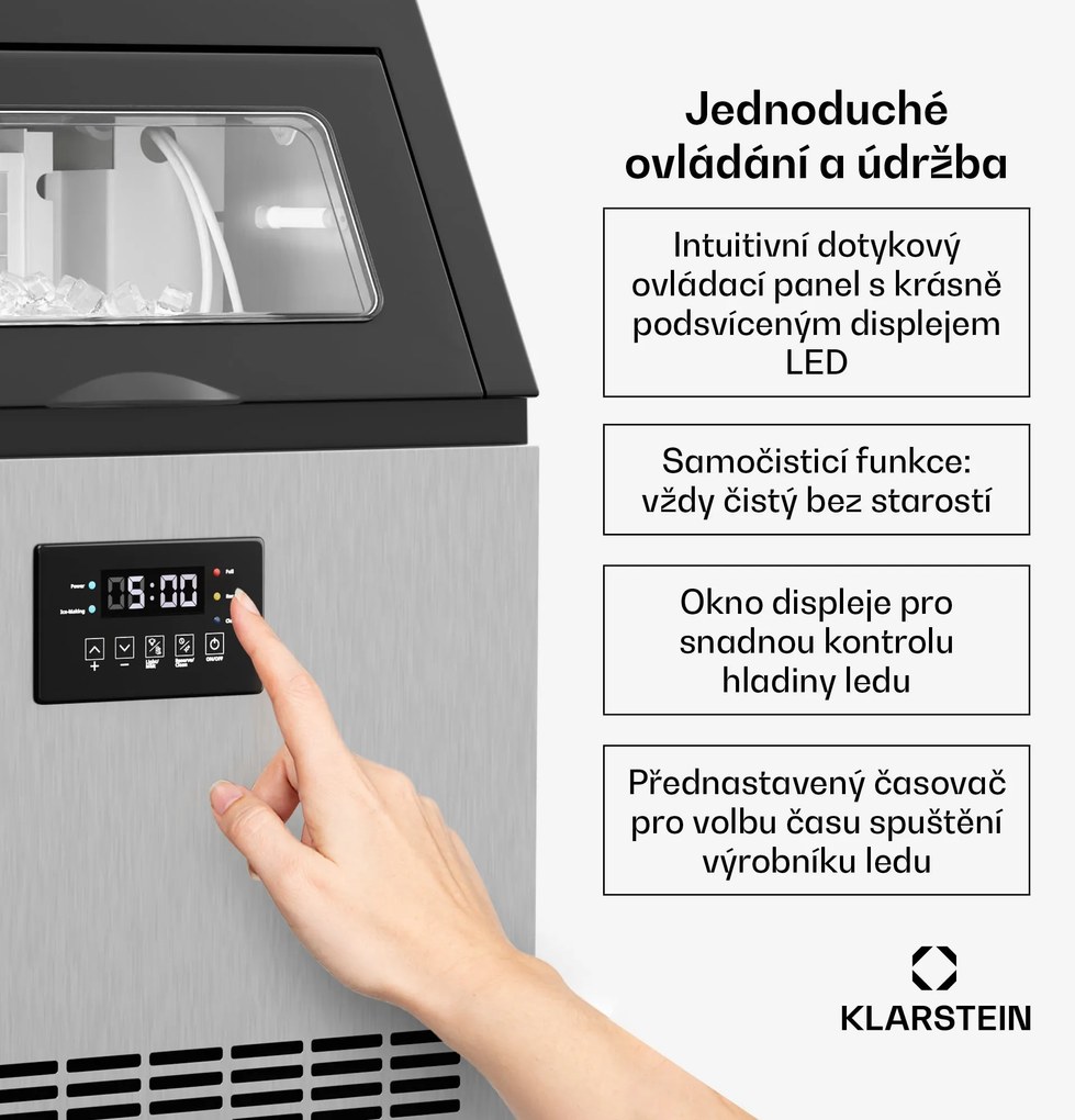 Klarstein Glacial průmyslový výrobník ledu 45 kg s LED displejem a okénkem