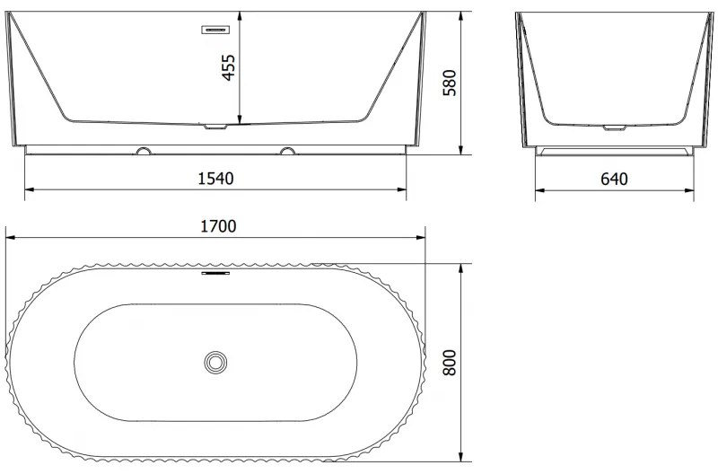 Mexen Paola, volně stojící vana, drážkovaná, 170 x 80 cm, černá matná, růžové zlato, 52721708071-60