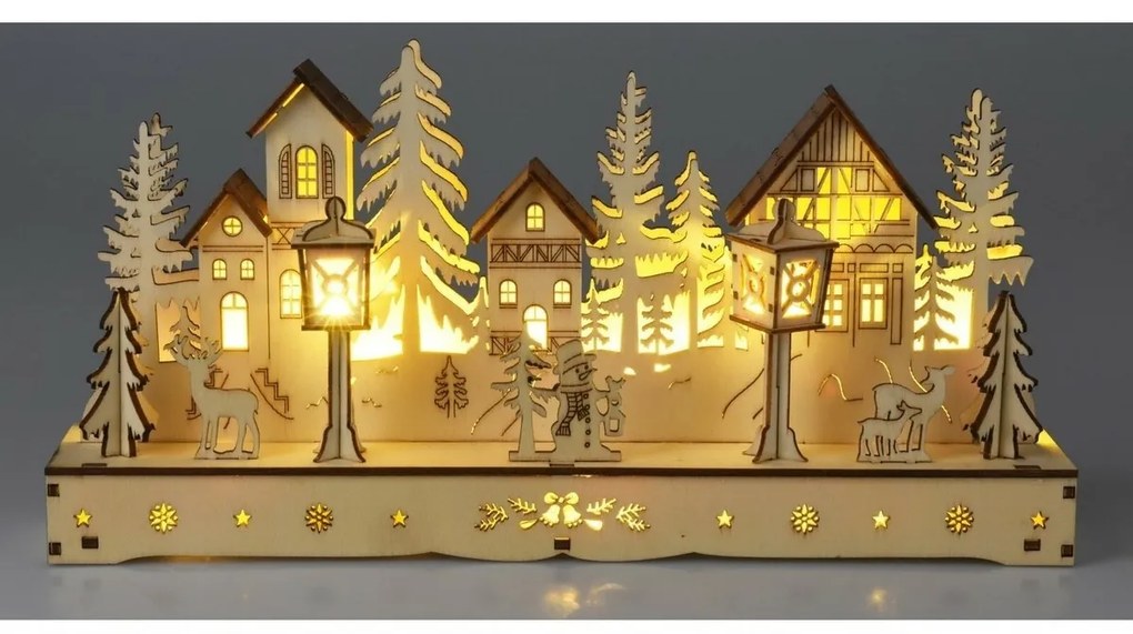 LED Zimní krajina přírodní, 10x LED, 30 cm, 2x AA
