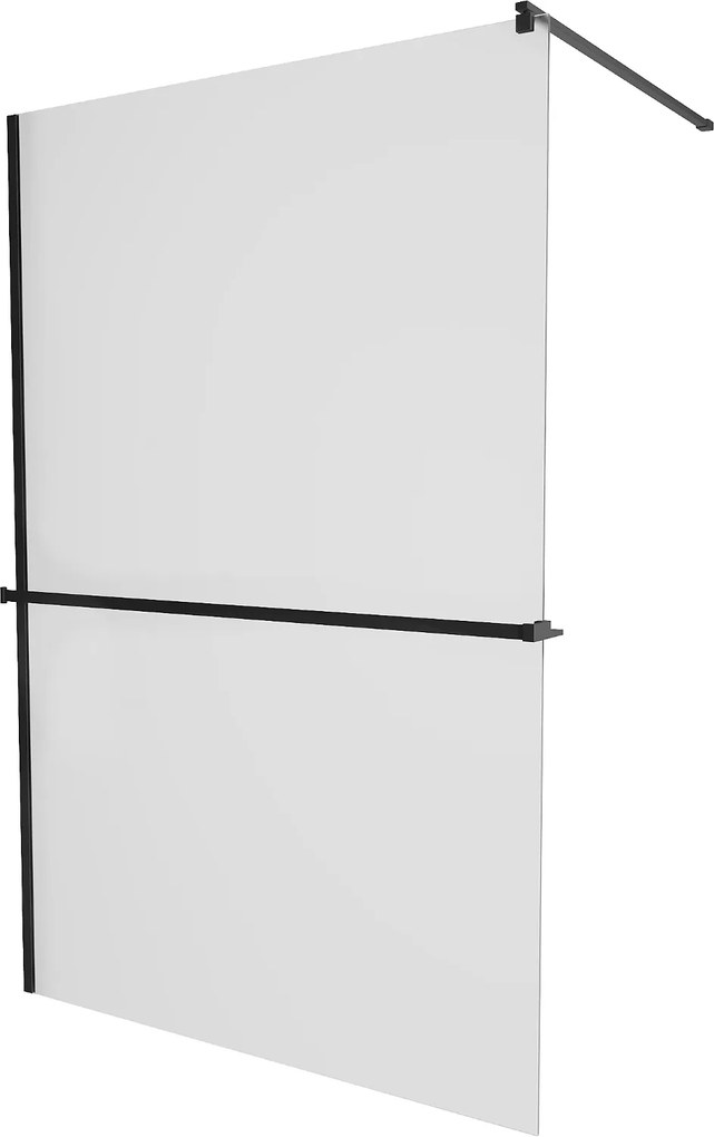 Mexen Kioto+, sprchová zástěna s poličkou a držákem na ručníky 140 x 200 cm, 8mm námraza sklo, černý profil, 800-140-121-70-30