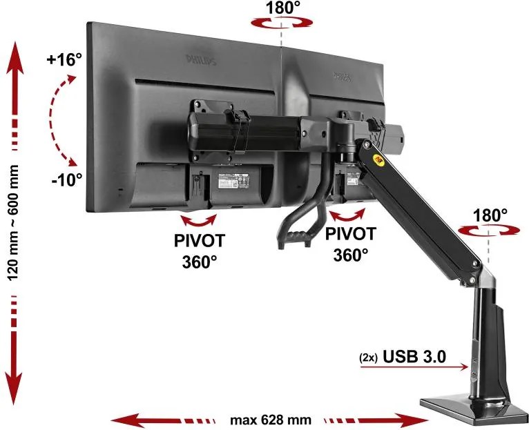Stolní držák na dva monitory NB F27B