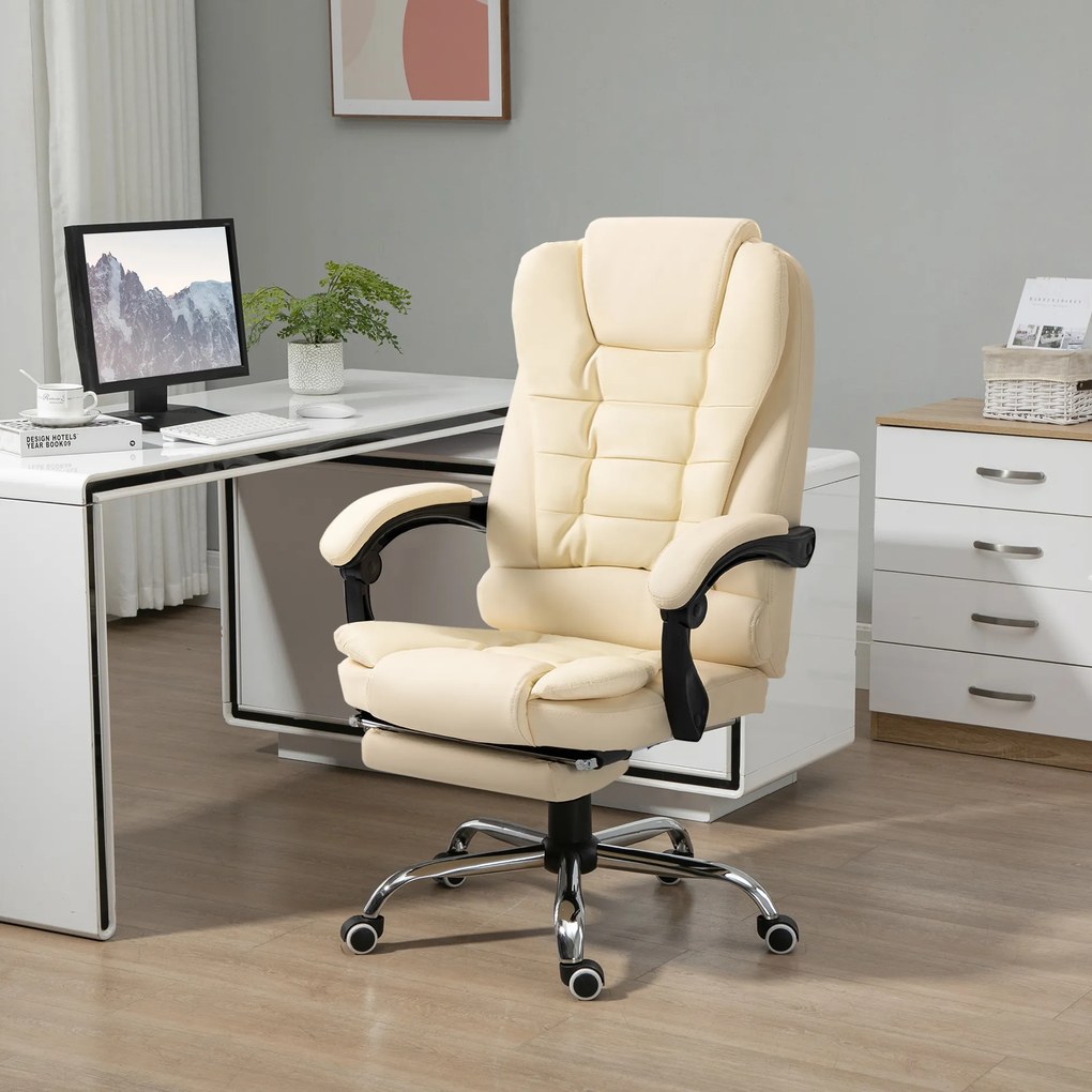 Kancelářská židle HOMCOM s podnožkou, výškově nastavitelná kancelářská židle s funkcí náklonu a područkami, koženka, ergonomická