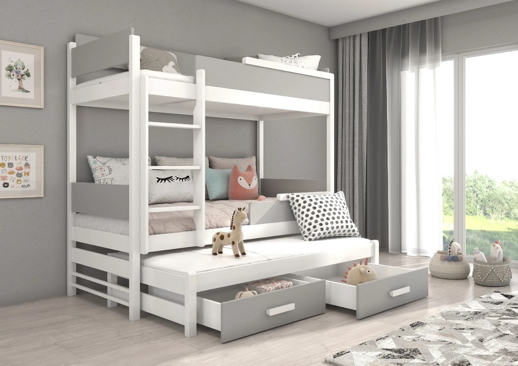 ADRK Furniture Patrová třílůžková postel s matracemi QUEEN 180x80 CH-QUE-W_G-M-180
