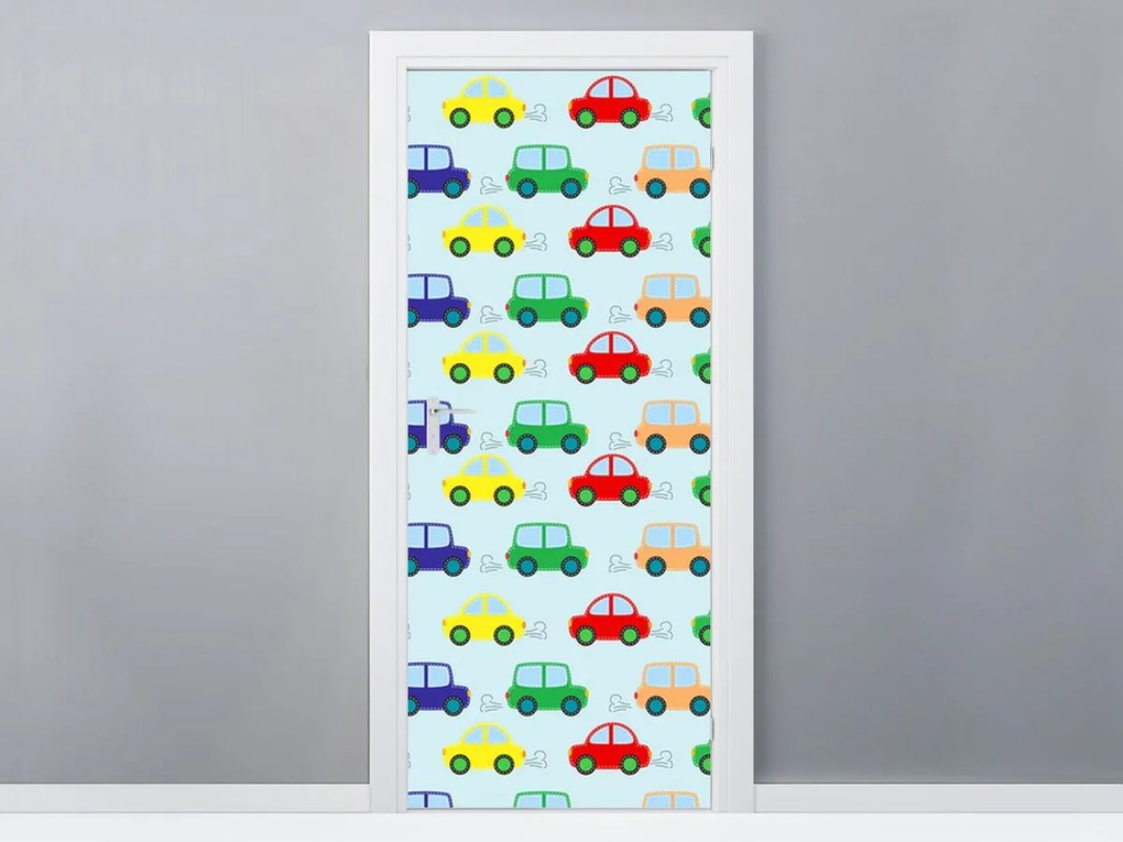 Gario Samolepící fólie na dveře Barevné autíčka 95x205cm Velikost: 95 x 205 cm