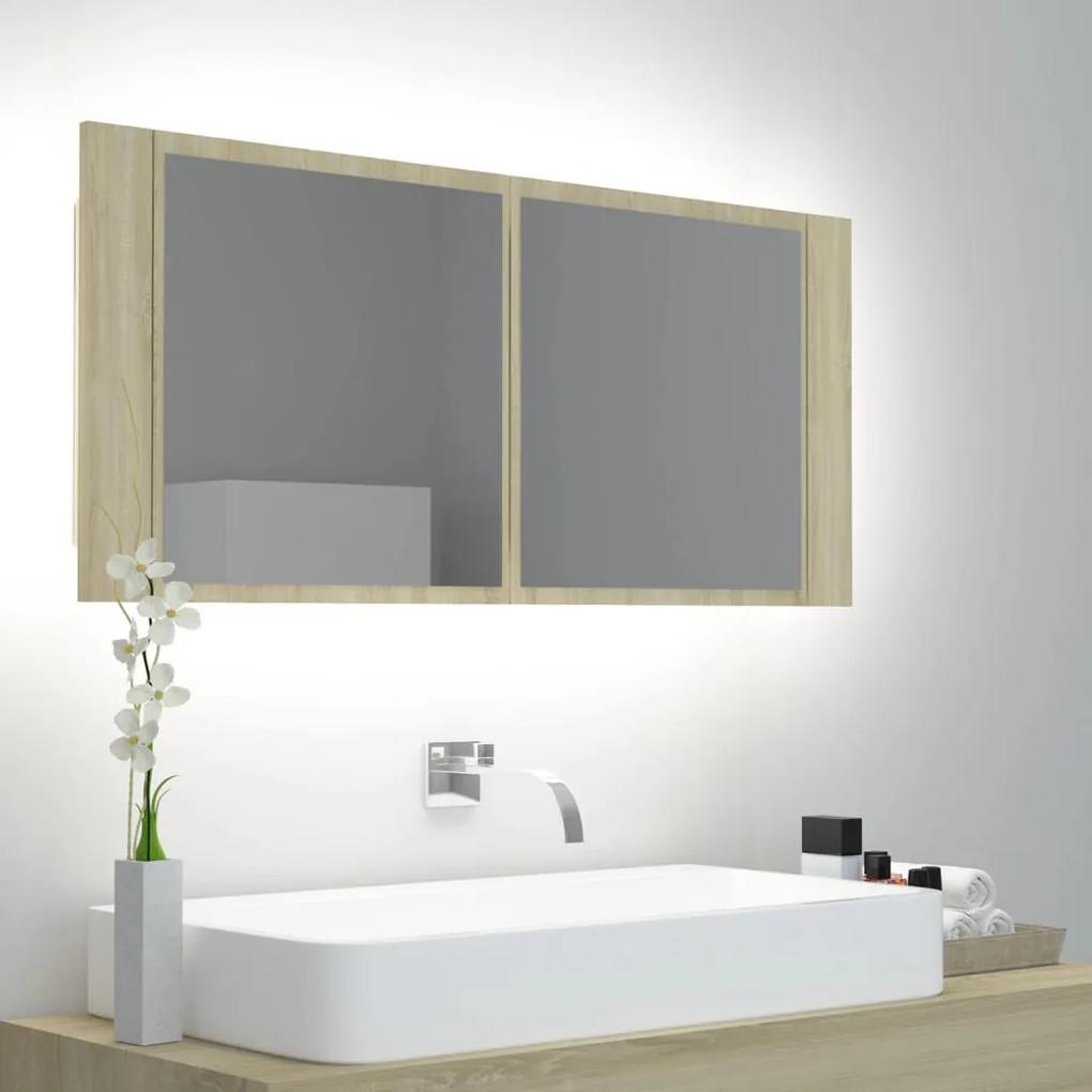 804983 vidaXL LED koupelnová skřínka se zrcadlem dub sonoma 100 x 12 x 45 cm
