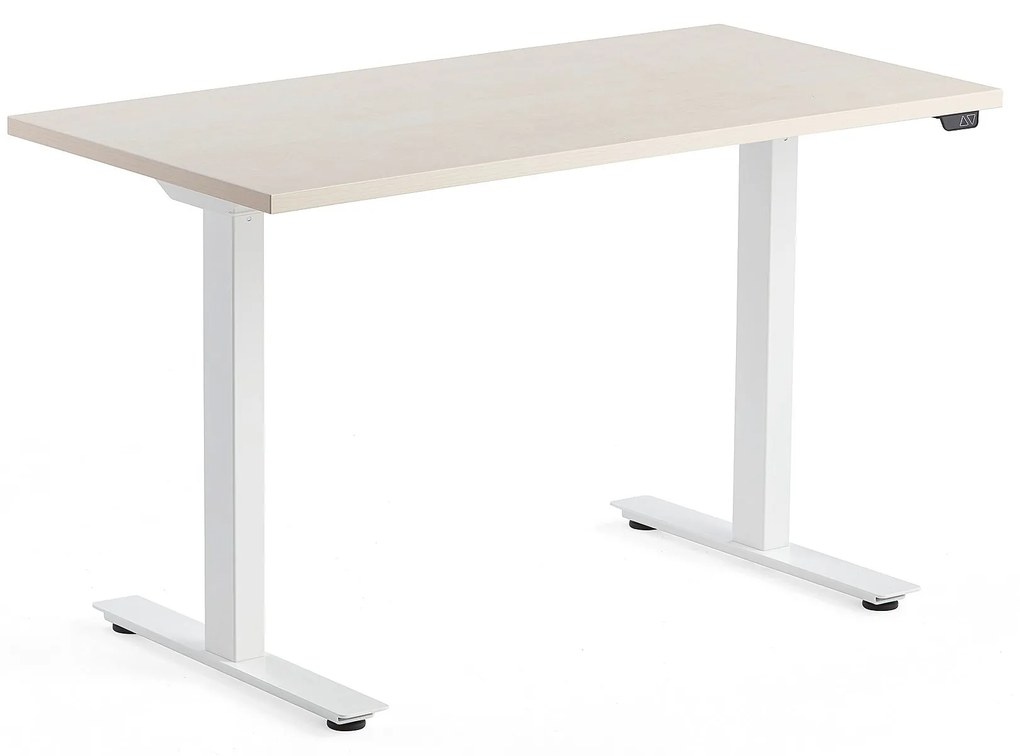AJ Produkty Výškově nastavitelný stůl MODULUS, 1200x600 mm, bílý rám, bříza