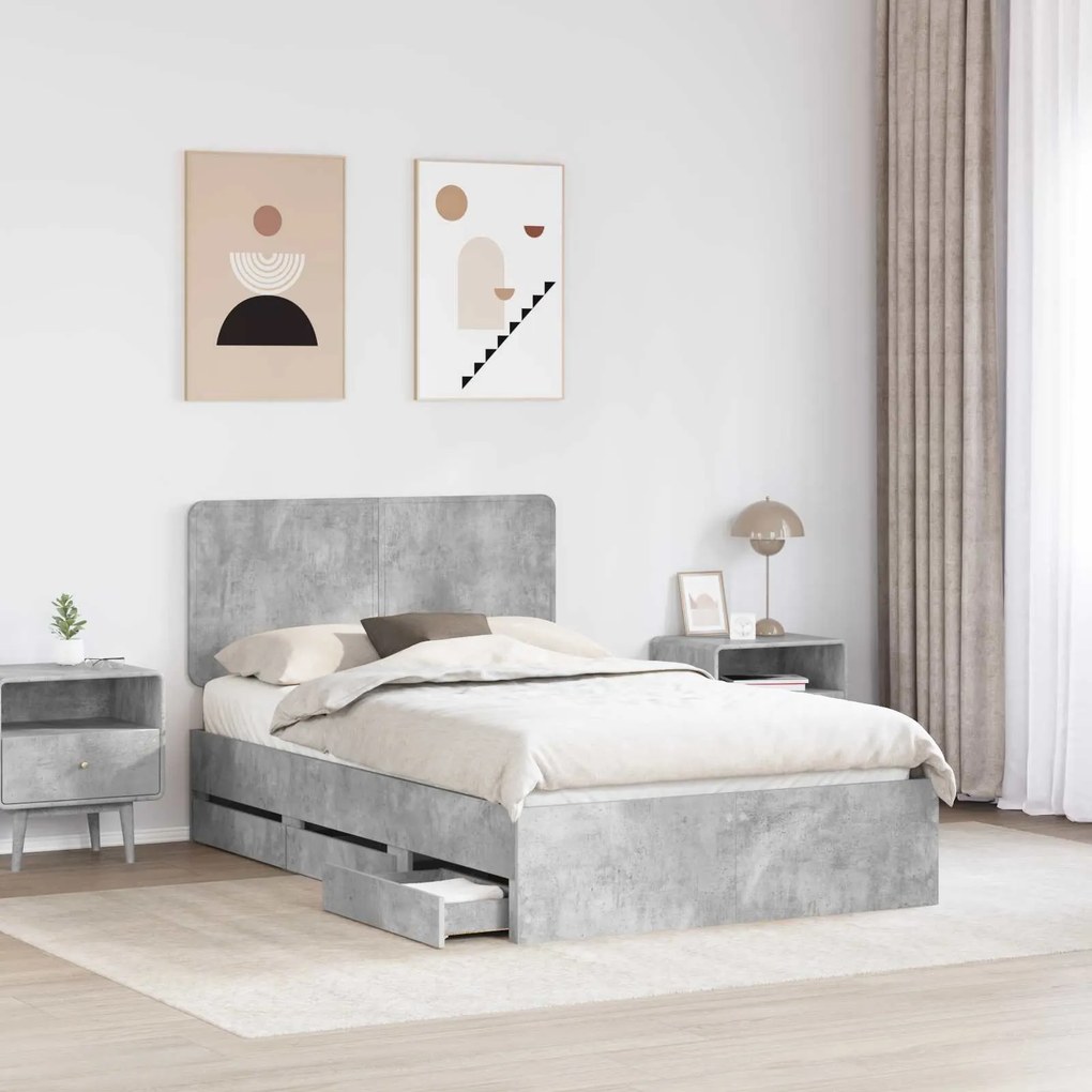 Rám postele s čelo Betonově šedá 135 x 190 cm Inženýrské dřevo 3412605
