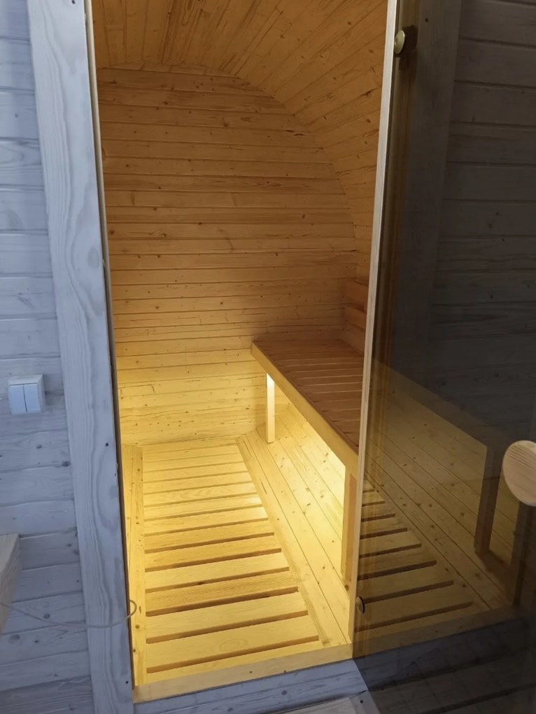 NIKIDO Venkovní sudová sauna na dřevo nebo elektřinu LOLA 180x220 pro 4 osoby