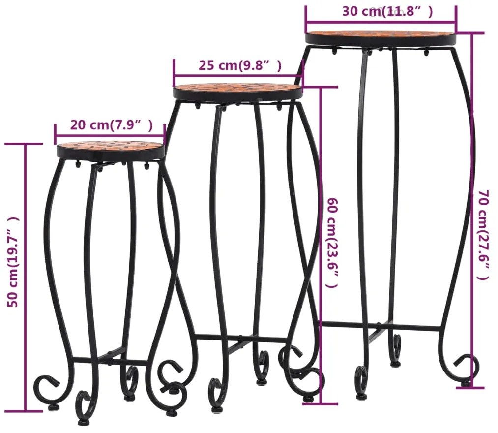 vidaXL Marketos Mozaikové stolky 3 ks terakota keramika